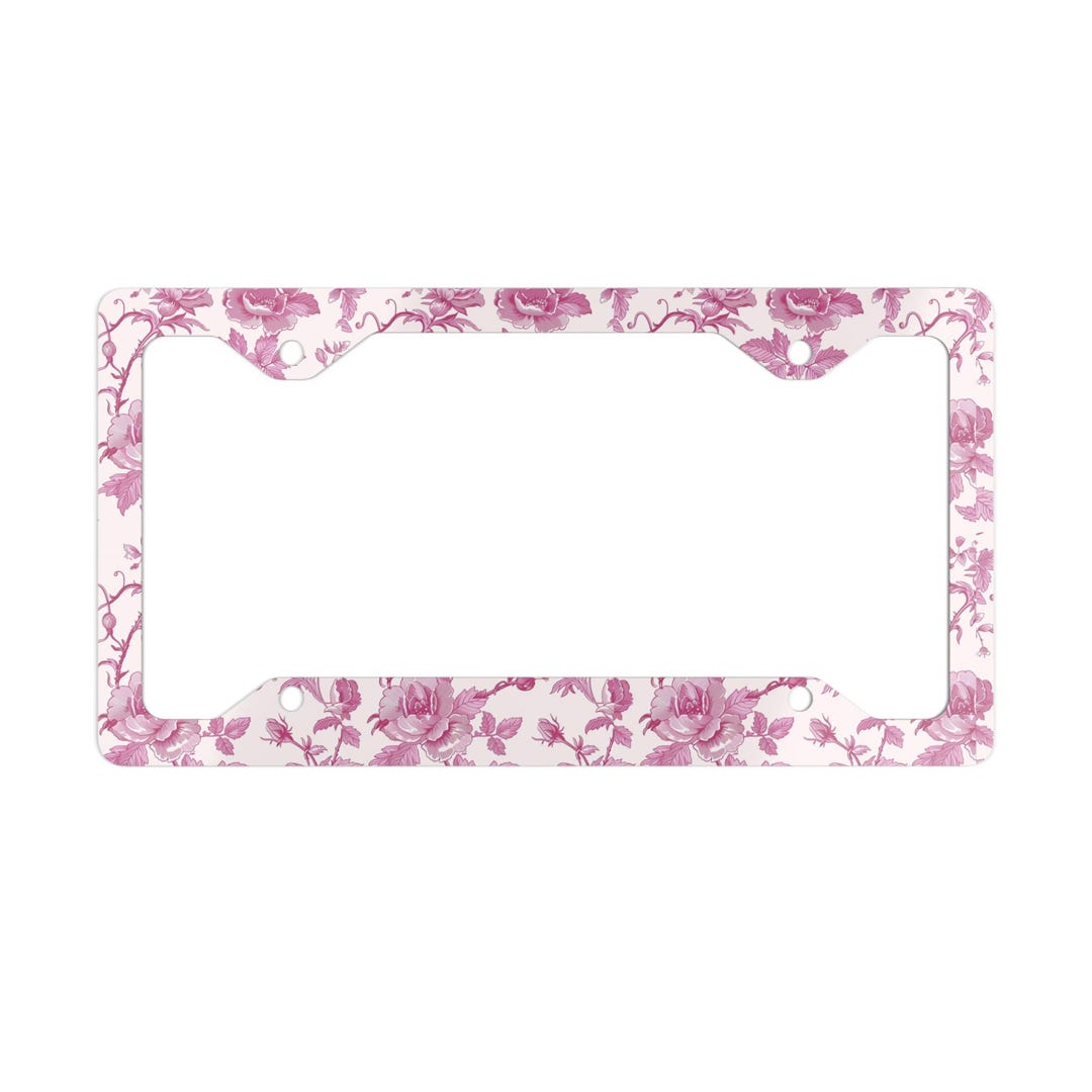 Pink License Plate Frame, Pink and White Toile French Style Floral ...