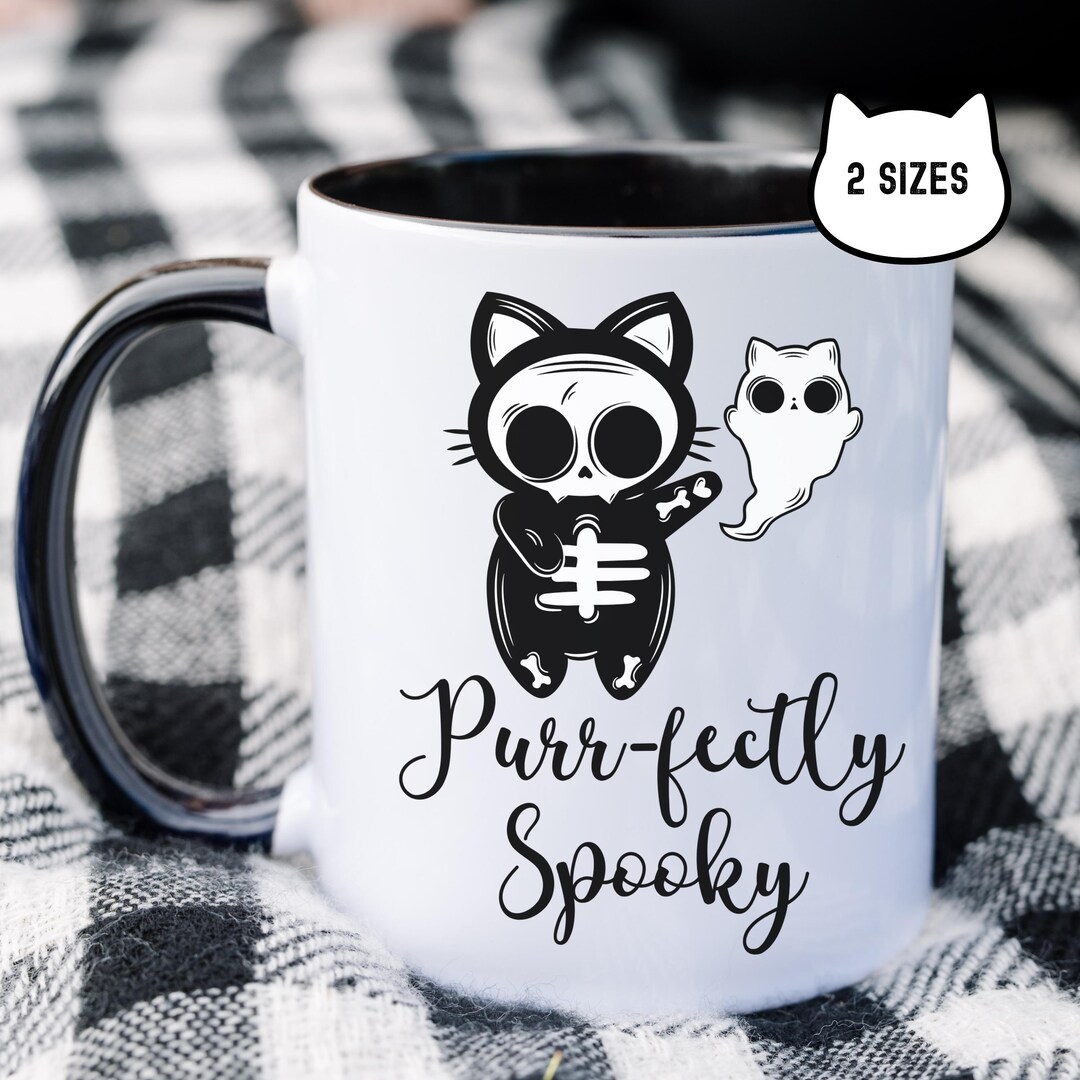 Sugar Skull Ghost Cat Mug, Spooky Cute Mugs, Día De Los Muertos Mugs ...