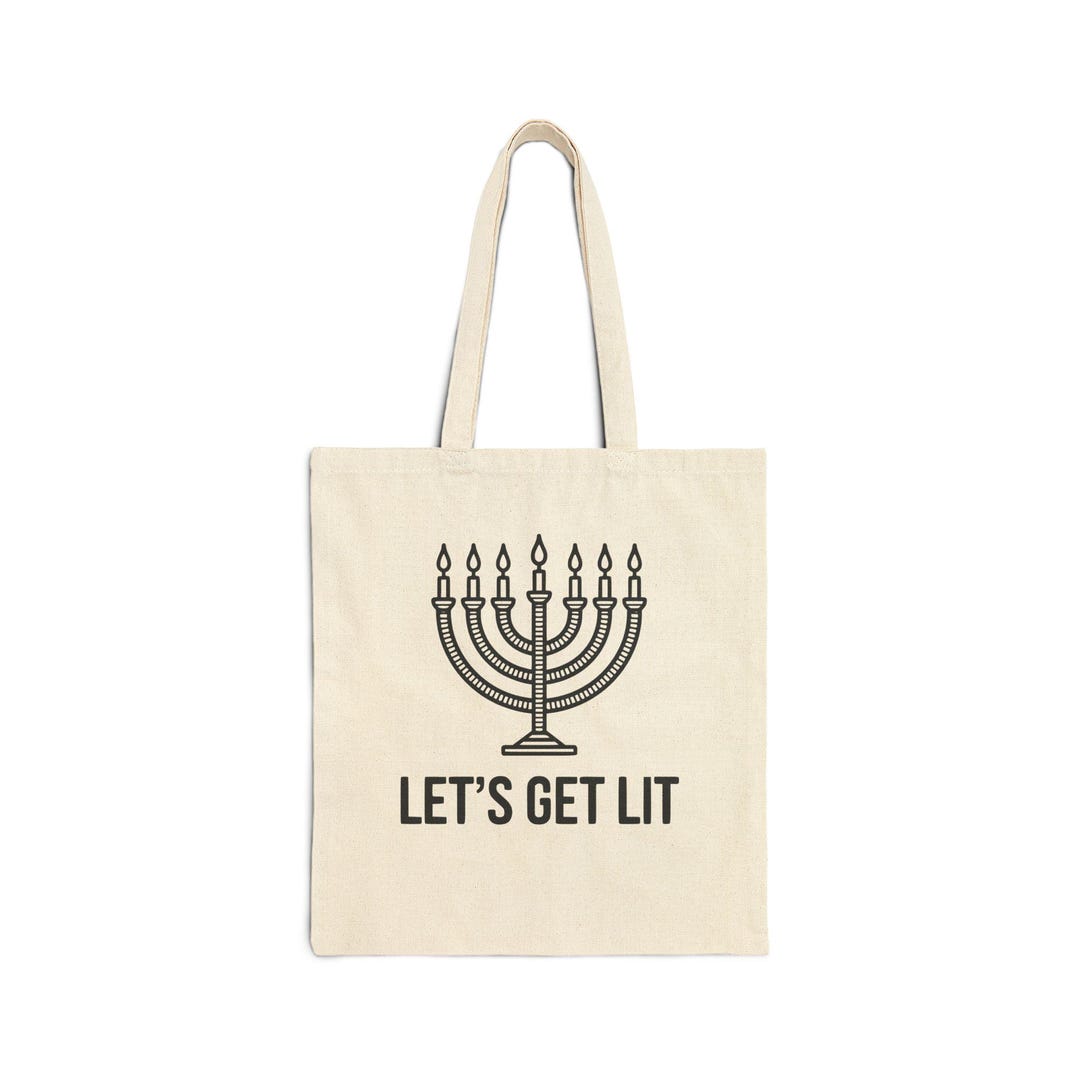 Funny Hanukkah "let's Get Lit" Cotton Canvas Tote Bag - Etsy