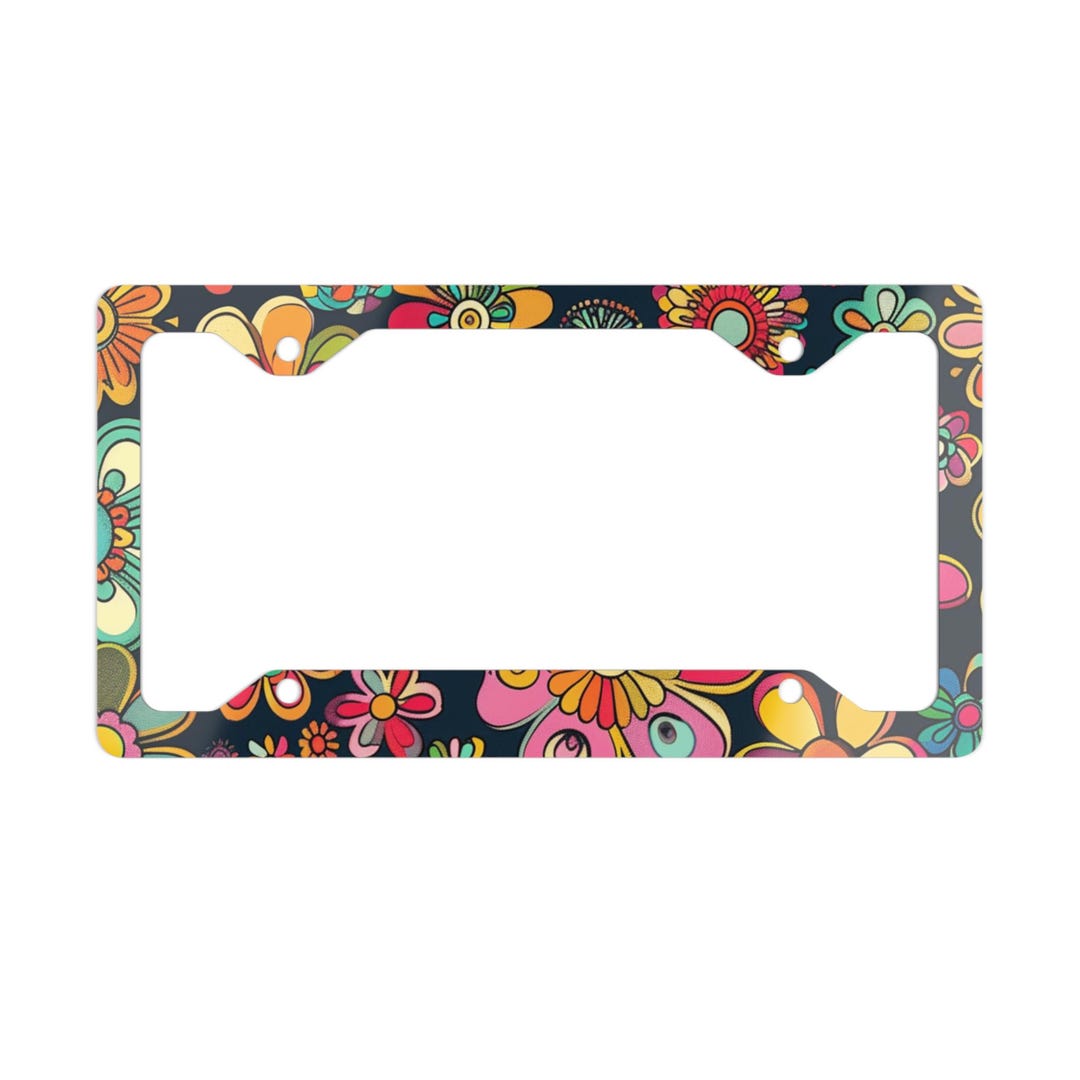 Floral License Plate Frame, Retro Car Accessory, Boho Vehicle Decor ...