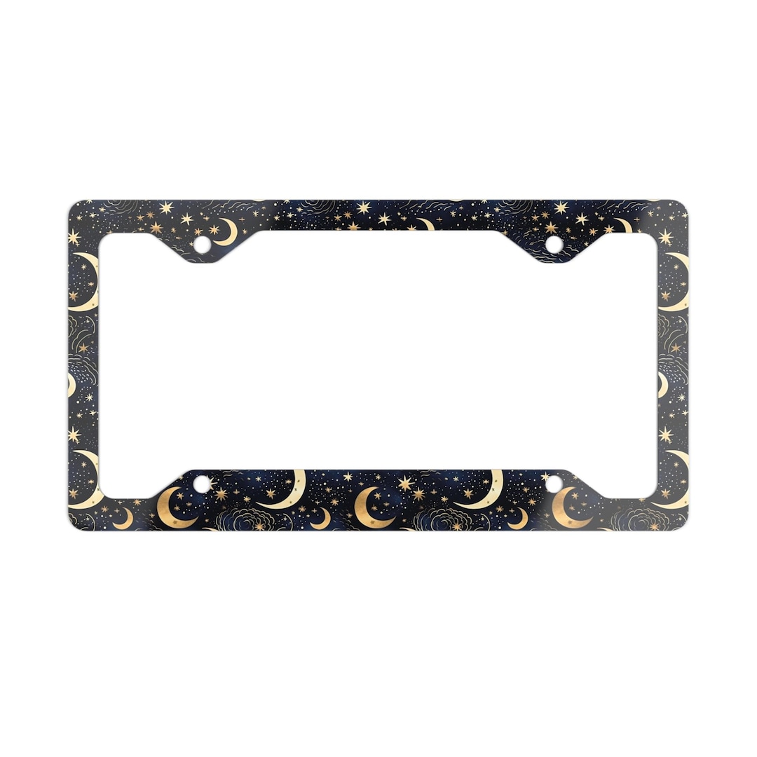 Celestial Metal License Plate Frame, Gold Stars and Moon Blue Pattern ...