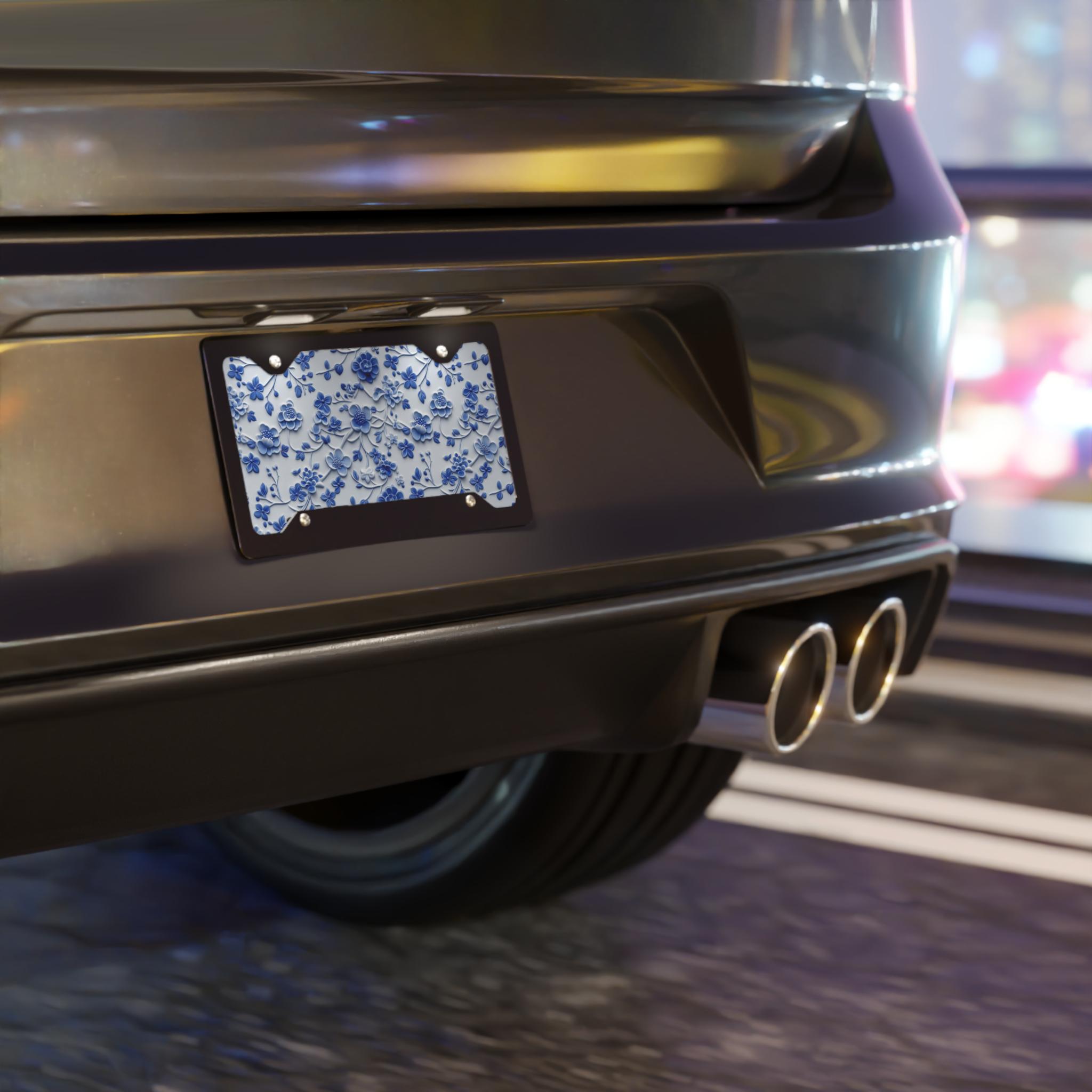 Blue and White Floral Metal License Plate Frame, Chinoiseries License ...