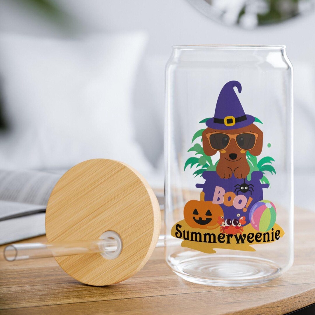Summerweenie Dachshund Iced Coffee Glass, 16oz Halloween Beer Can Glass ...