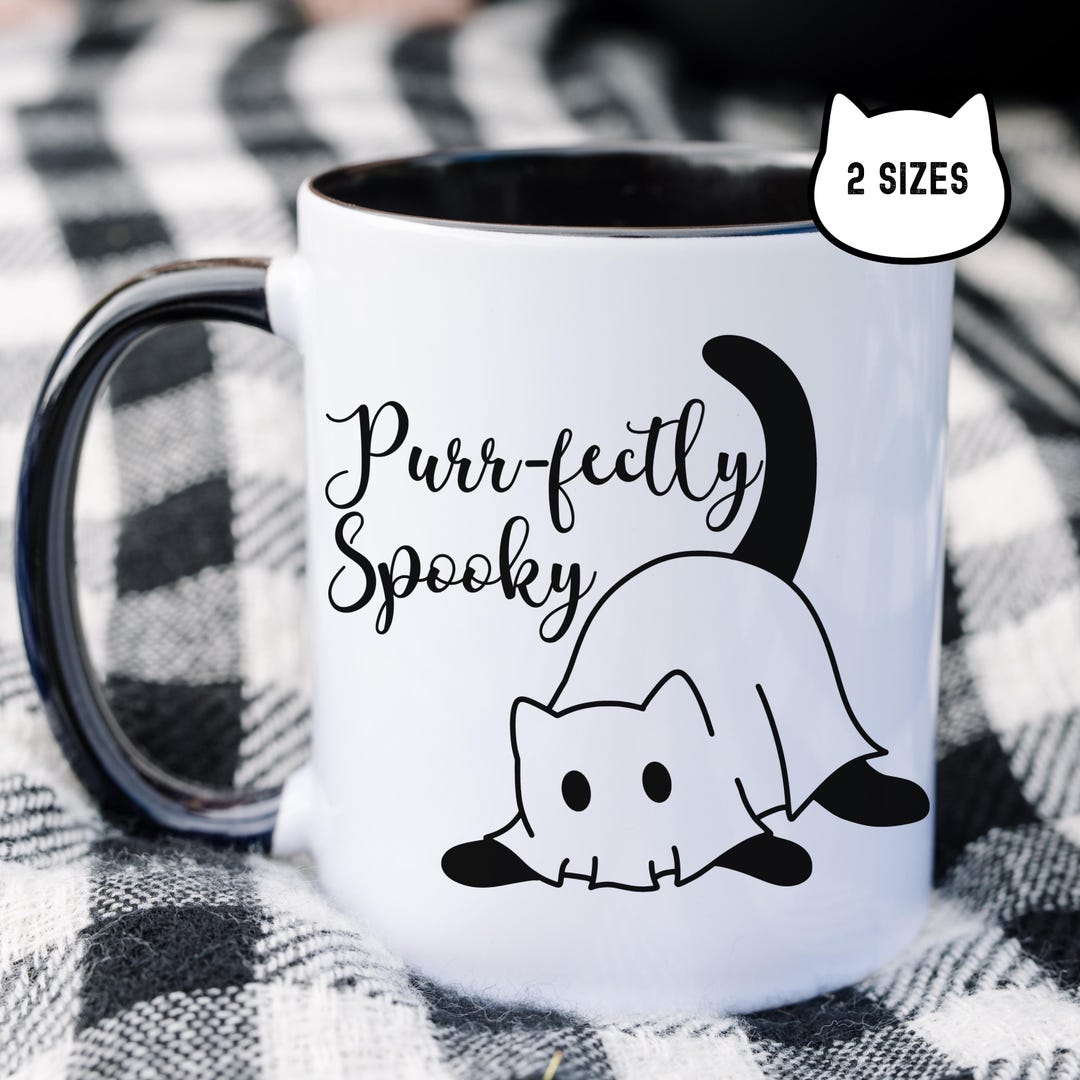 Ghost Cat Mug, Spooky Cute Mugs, Halloween Mugs, White and Black Mugs ...