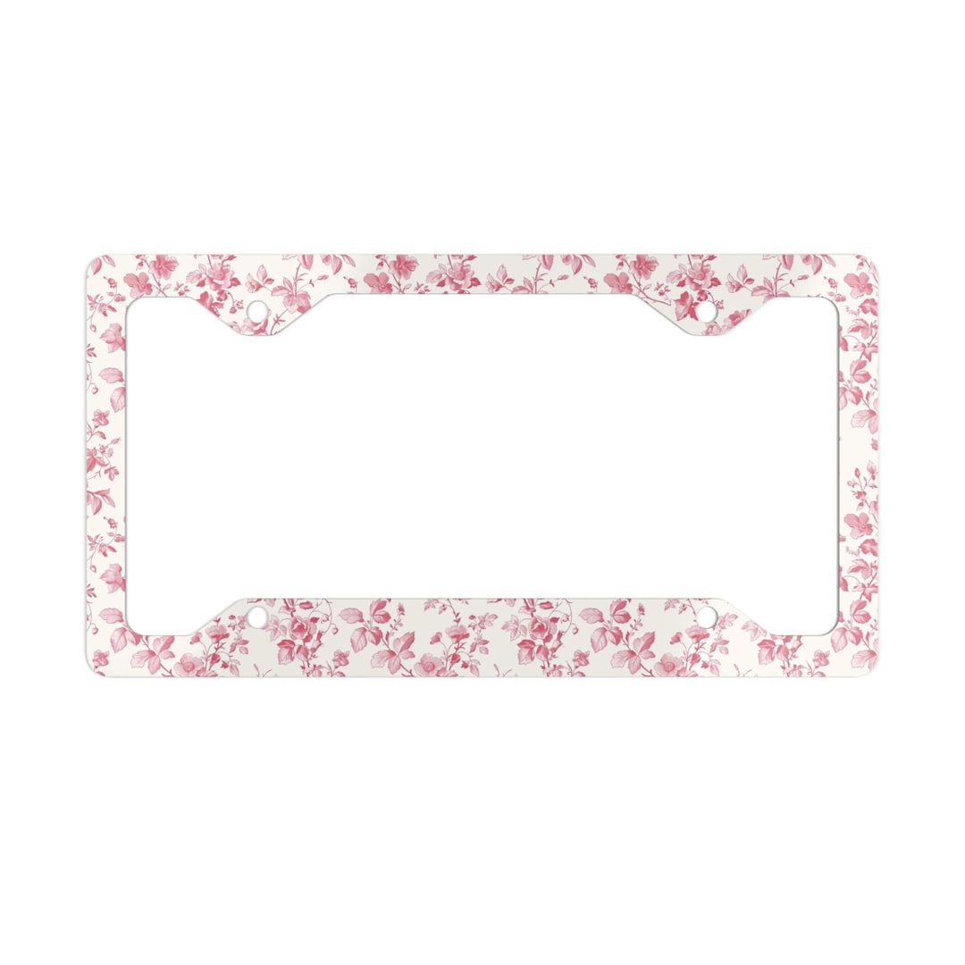 Pink Floral License Plate Frame, Pink and White Toile French Style ...