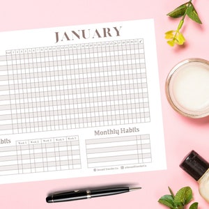 12 Month Printable HABIT TRACKER Beige, Printable 12 Month Productivity ...