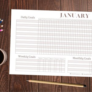 12 Month Printable GOAL TRACKER Beige, Printable Goal Planner ...