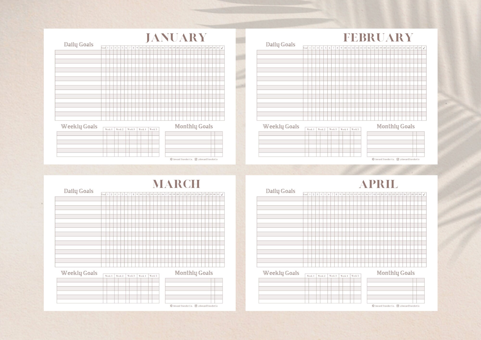 12 Month Printable GOAL TRACKER Beige, Printable Goal Planner ...