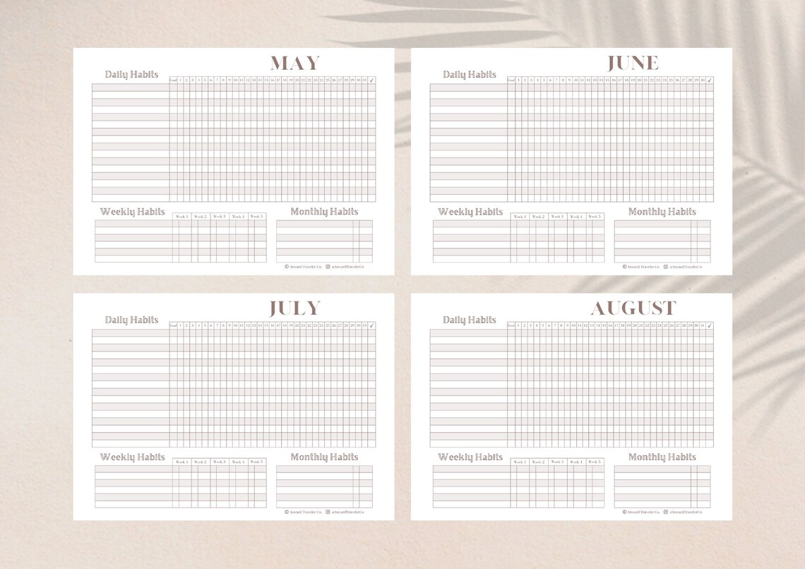 12 Month Printable HABIT TRACKER Beige, Printable 12 Month Productivity ...
