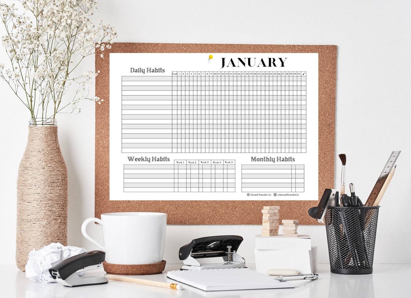12 Month Printable HABIT TRACKER B&W, 365 Habit Tracker, Printable ...