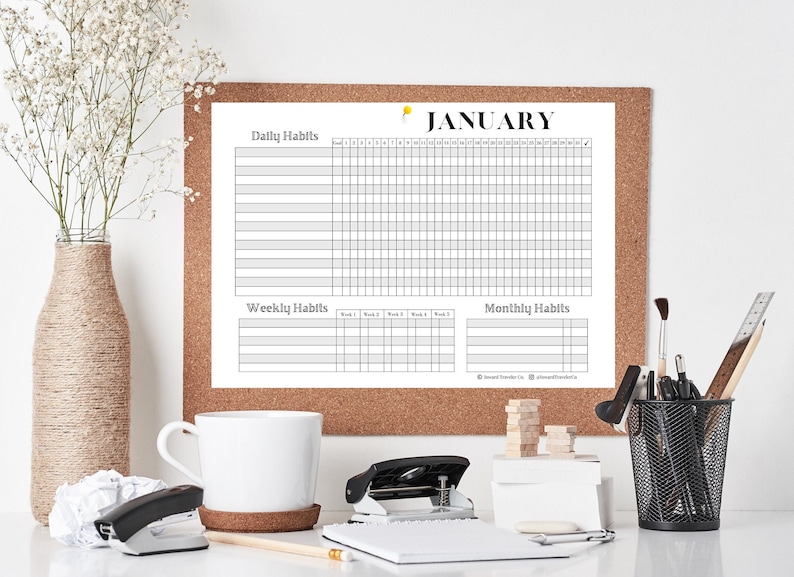 12 Month Printable HABIT TRACKER B&W, 365 Habit Tracker, Printable ...