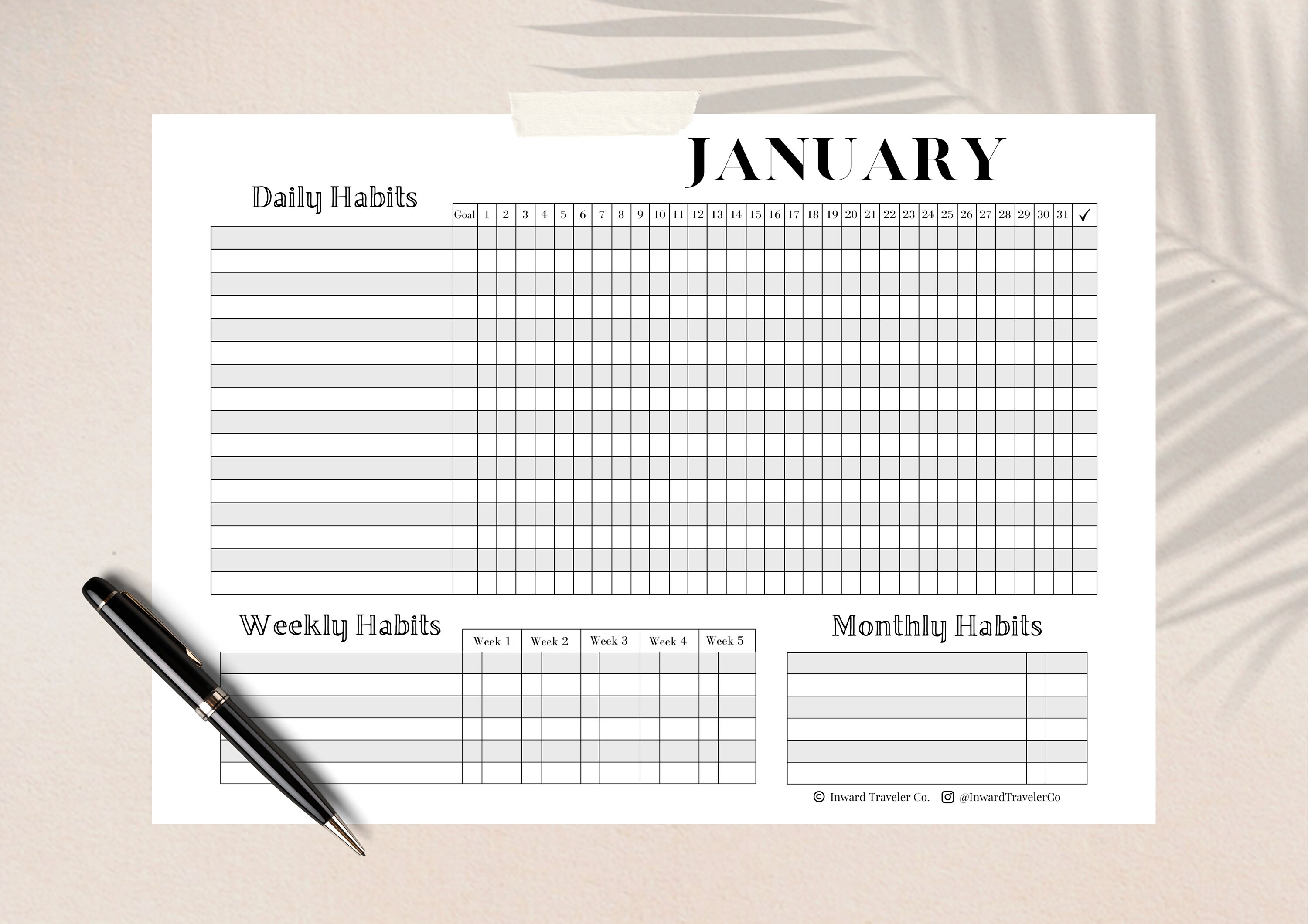 12 Month Printable HABIT TRACKER B&W, 365 Habit Tracker, Printable ...