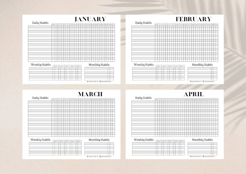 12 Month Printable HABIT TRACKER B&W, 365 Habit Tracker, Printable ...