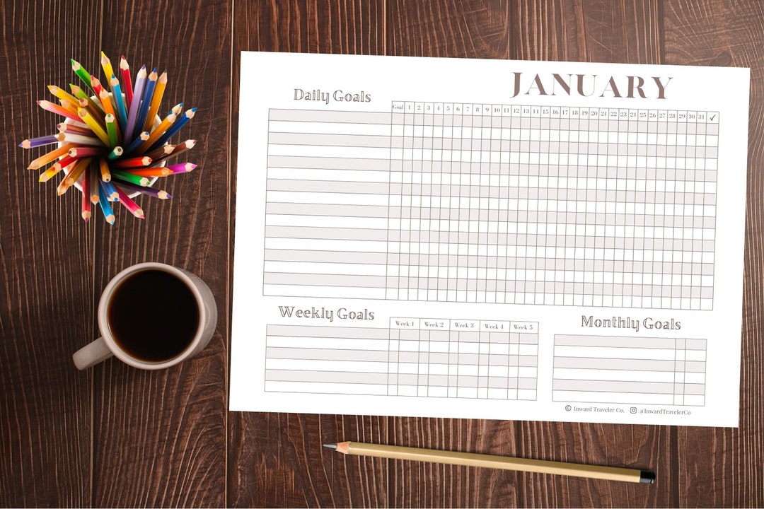 12 Month Printable GOAL TRACKER Beige, Printable Goal Planner ...