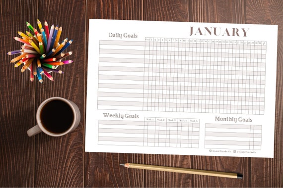 12 Month Printable GOAL TRACKER Beige Printable Goal Planner - Etsy