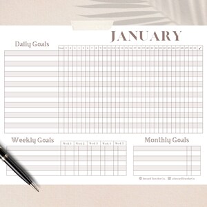 12 Month Printable GOAL TRACKER Beige, Printable Goal Planner ...