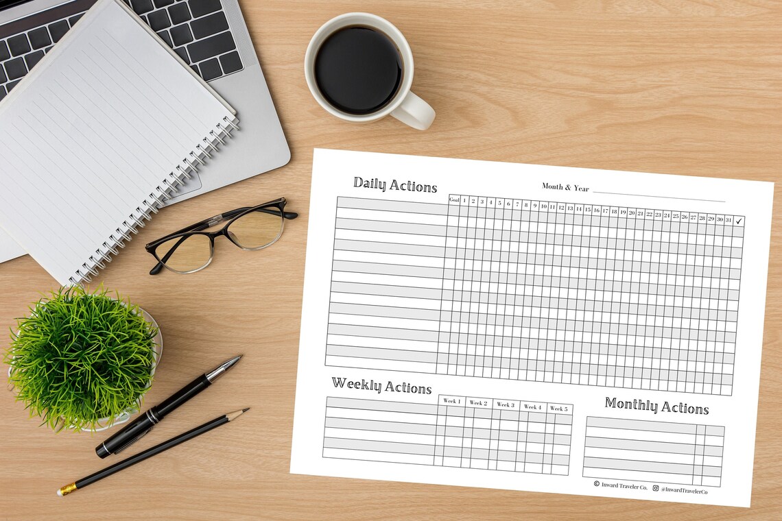 Printable ACTION PLANNER B&W, Action Planner Printable, Instant ...