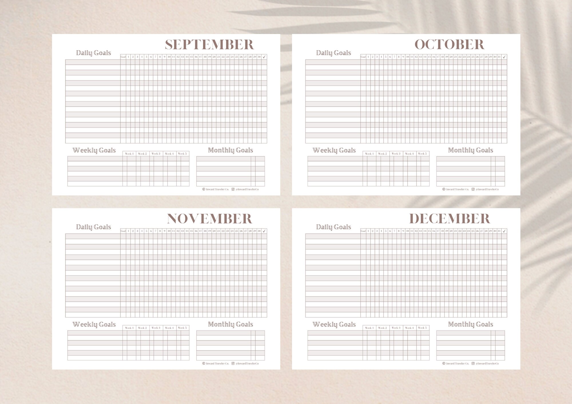 12 Month Printable GOAL TRACKER Beige, Printable Goal Planner ...