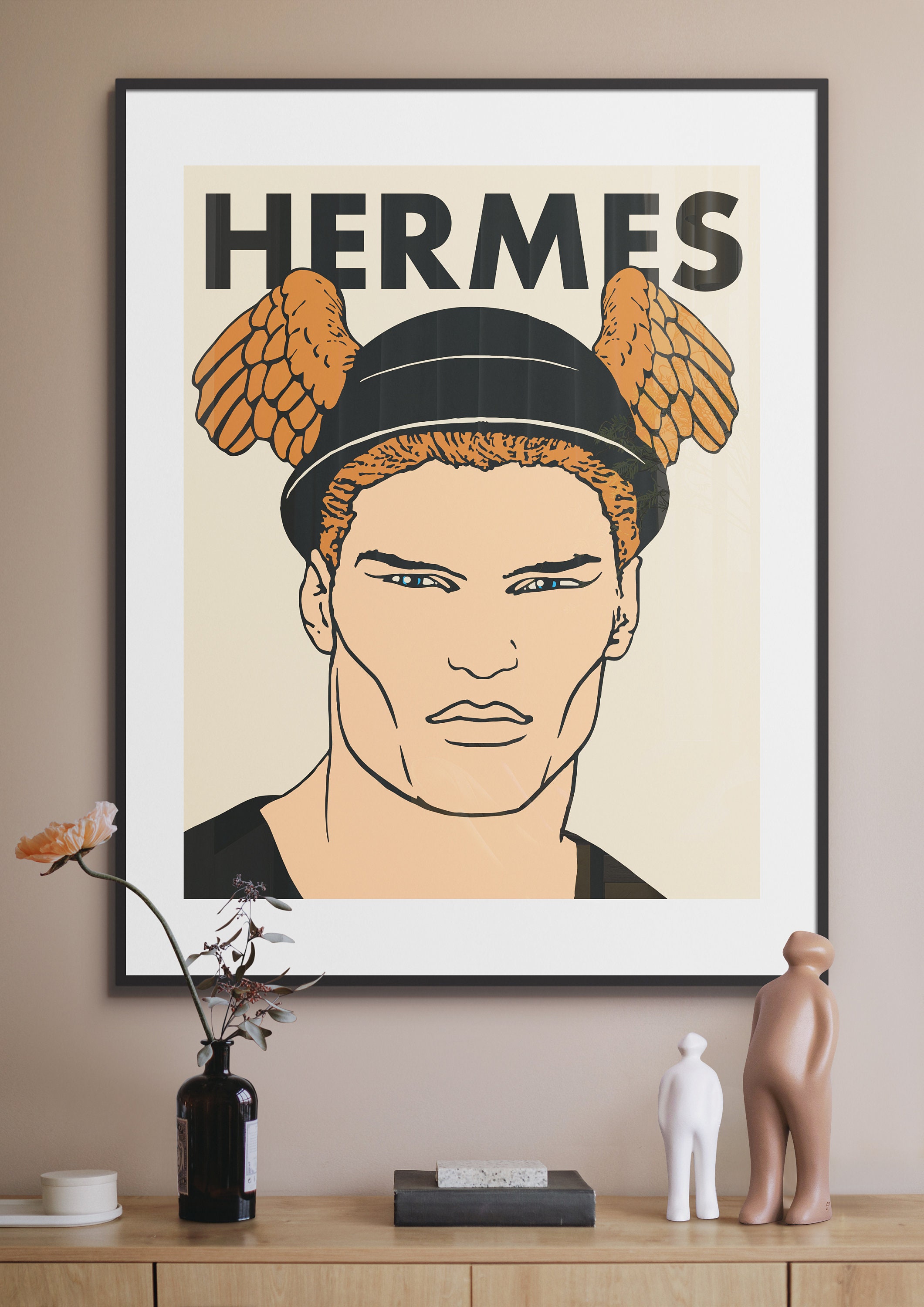 Hermes Greek God Poster, Retro Mythological Art Print, Vintage Winged ...