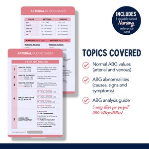 Blood Gas Analysis, Nurse Reference Card, Blood Gas Badge Buddy, ABG ...