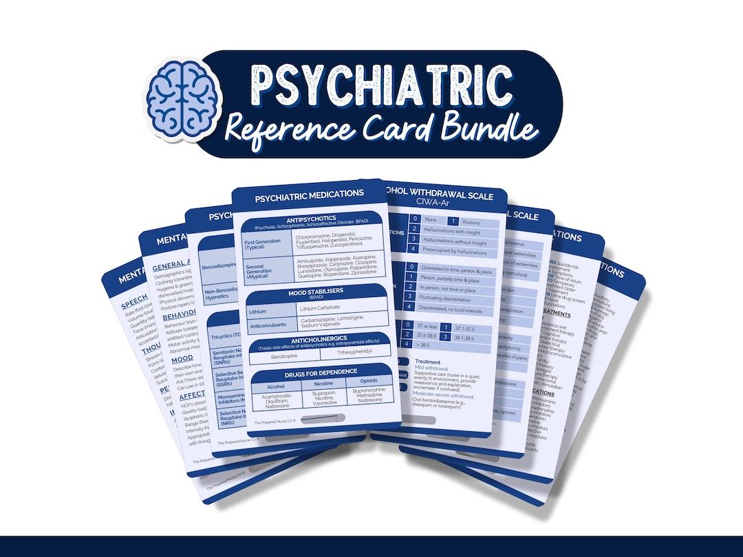 Psychiatric Nursing Reference Card Bundle, Mental Health Badge Card ...