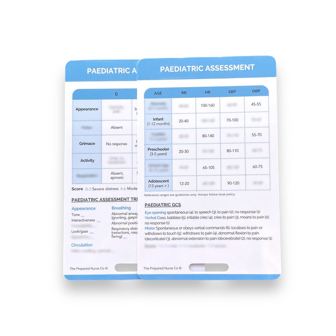 Paediatric Assessment Nursing Reference Card, Badge Card, Paediatric ...