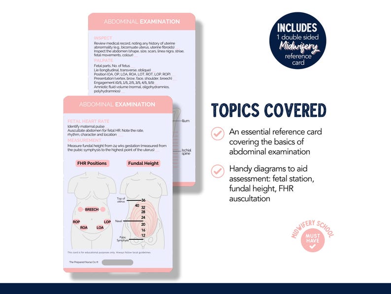 Abdominal Examination, Student Midwife Reference Card, Midwife Badge ...
