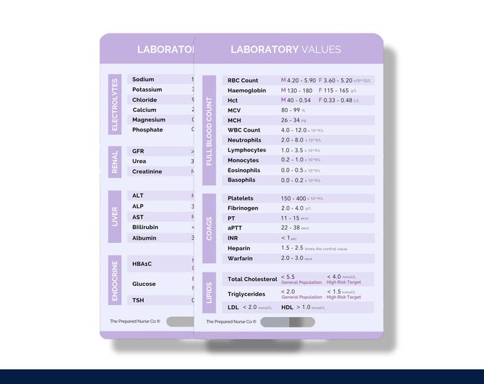 Lab Values Badge Pocket Card Reference Vertical for Nurse Paramedic EMT ...