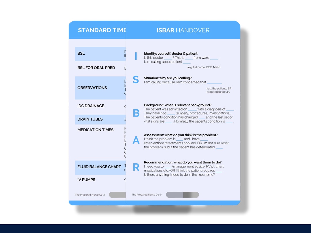 ISBAR Handover Nursing Reference Card, SBAR Badge Card, Nurse Handover ...