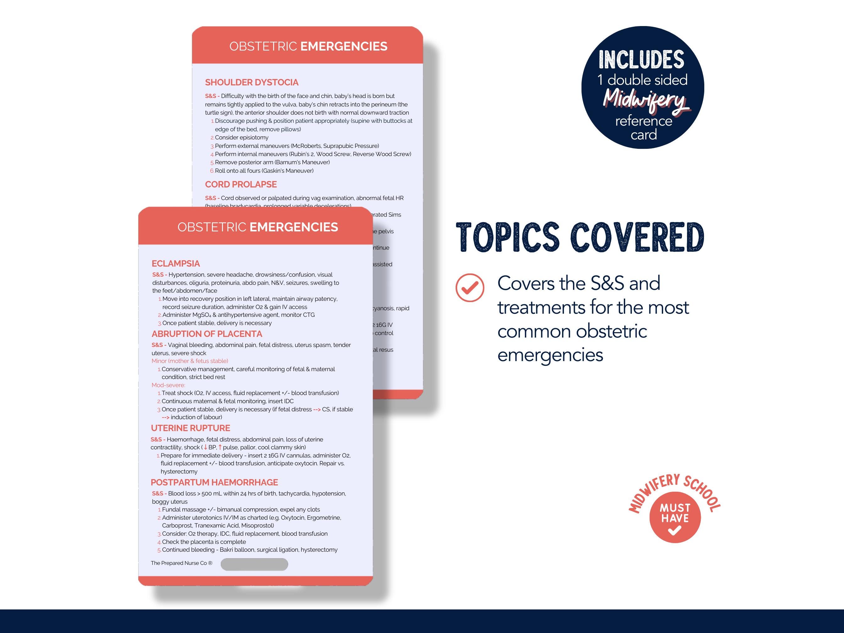 Obstetric Emergencies, Midwifery Reference Card, Midwife Badge Card ...