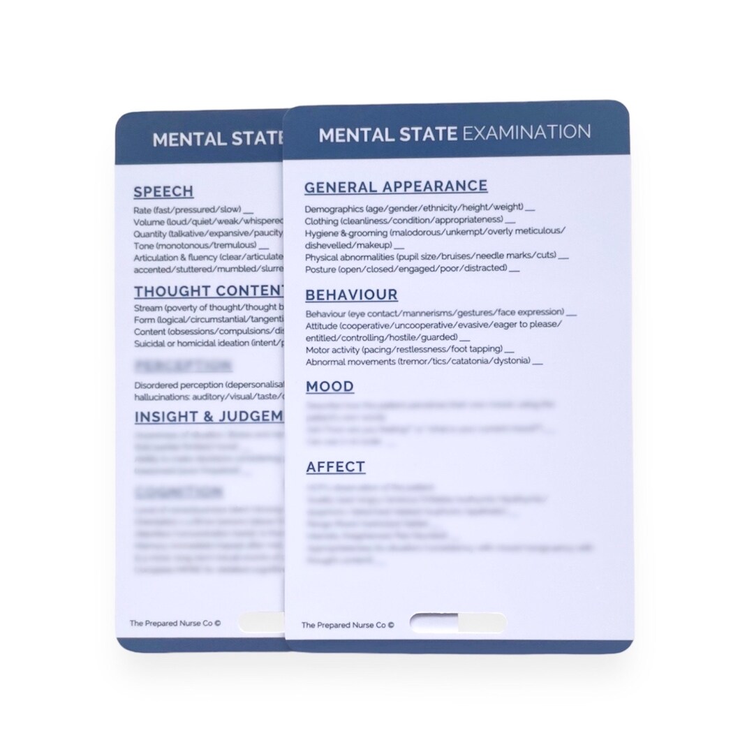 Mental State Examination Nursing Reference Card, Badge Card ...