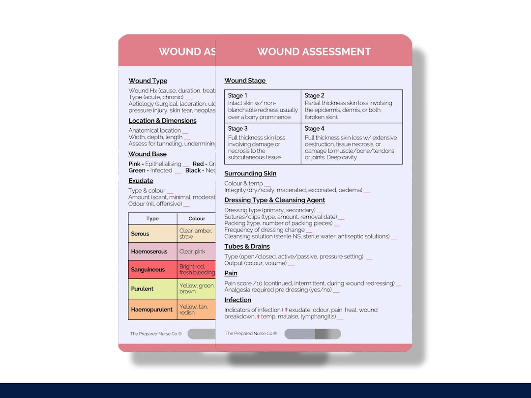 Wound Assessment, Nurse Reference Card, Wound Care Badge Buddy, Wound ...