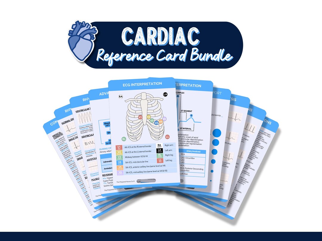 Cardiac Nurse Reference Card Bundle, Cardiac Badge Card Pack, Cardiac ...