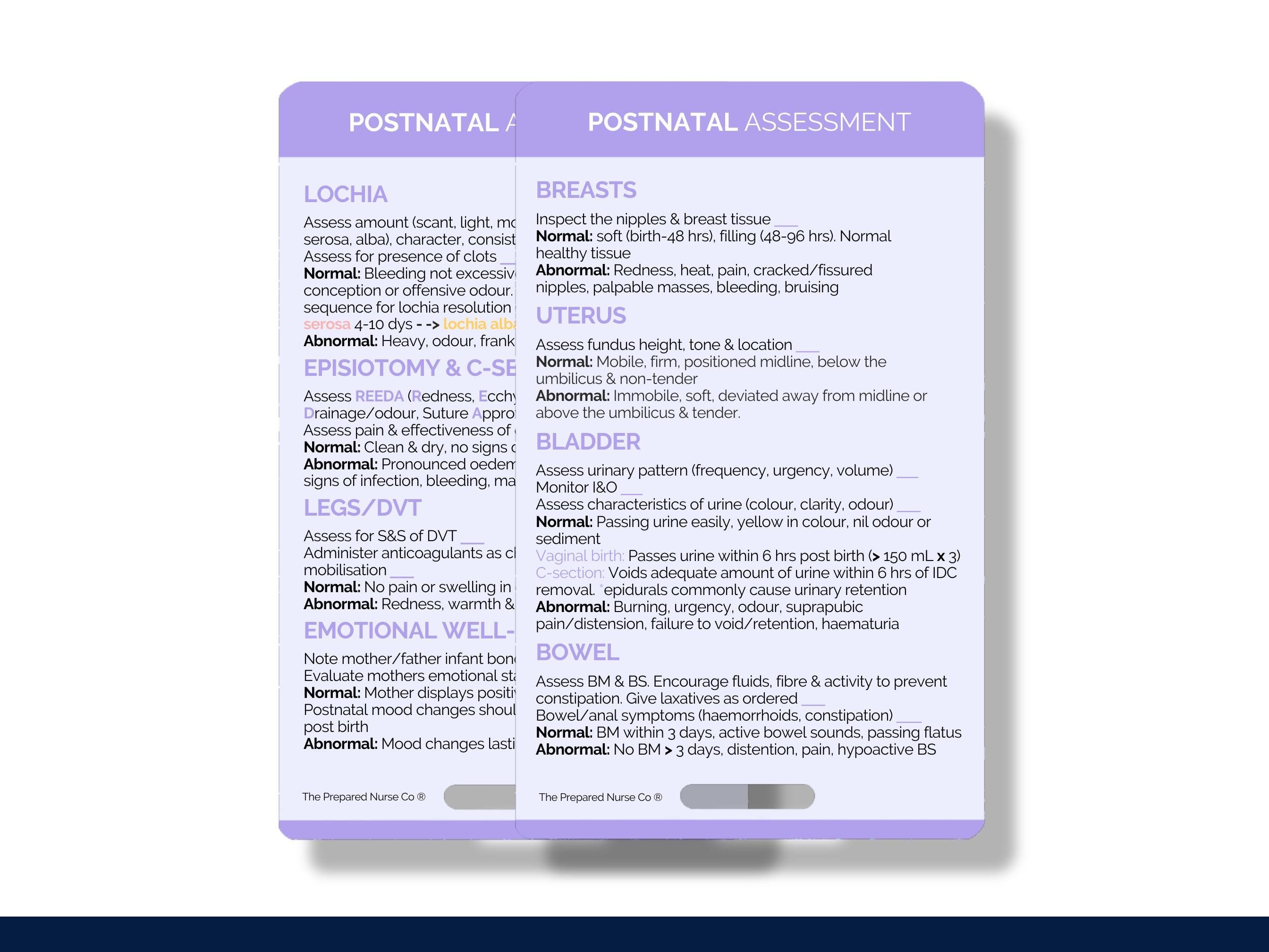 Postnatal Assessment, Midwife Reference Card, BUBBLEHE, Postpartum ...