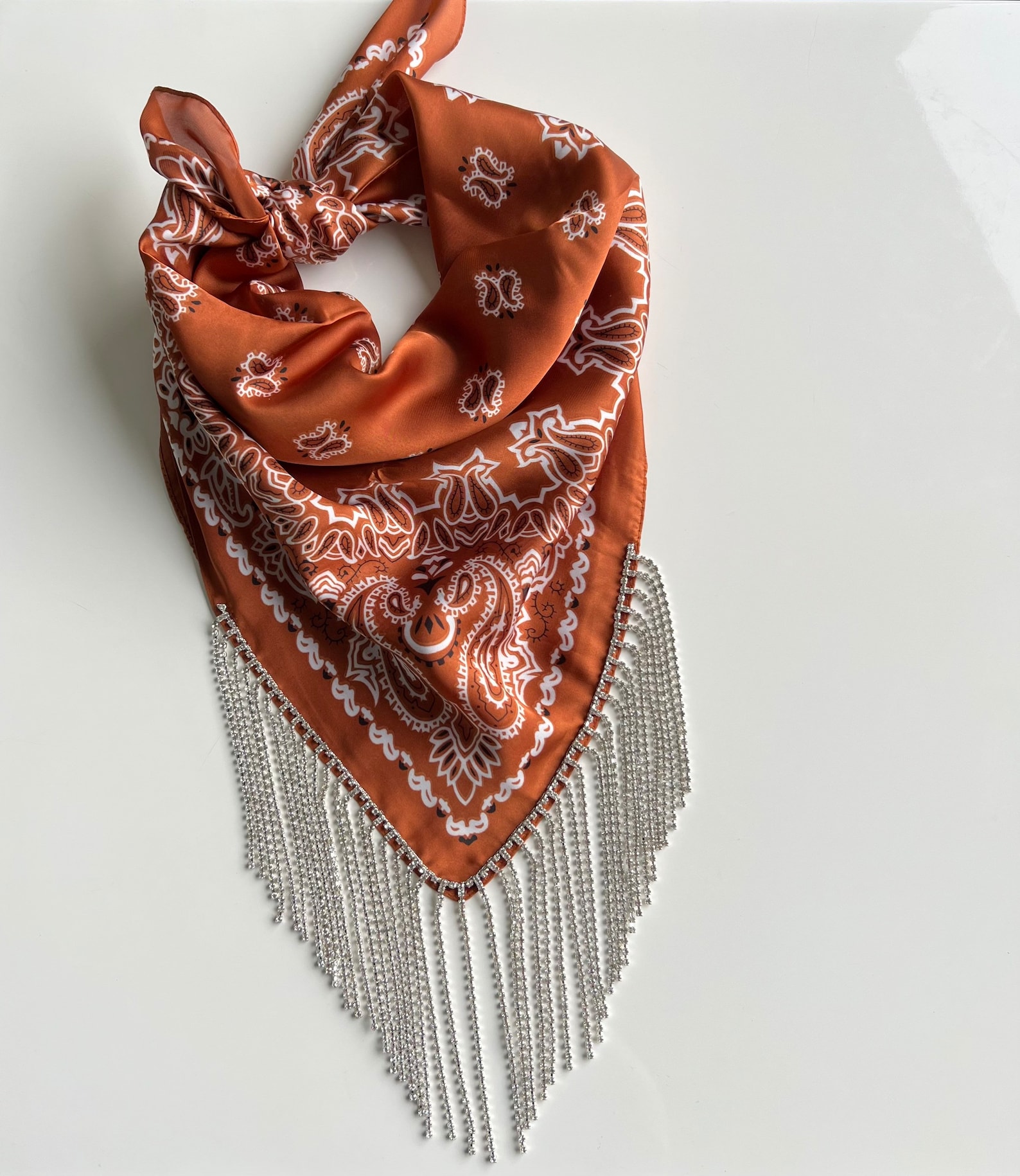 Silk Bandana With Rhinestone Fringe - Etsy