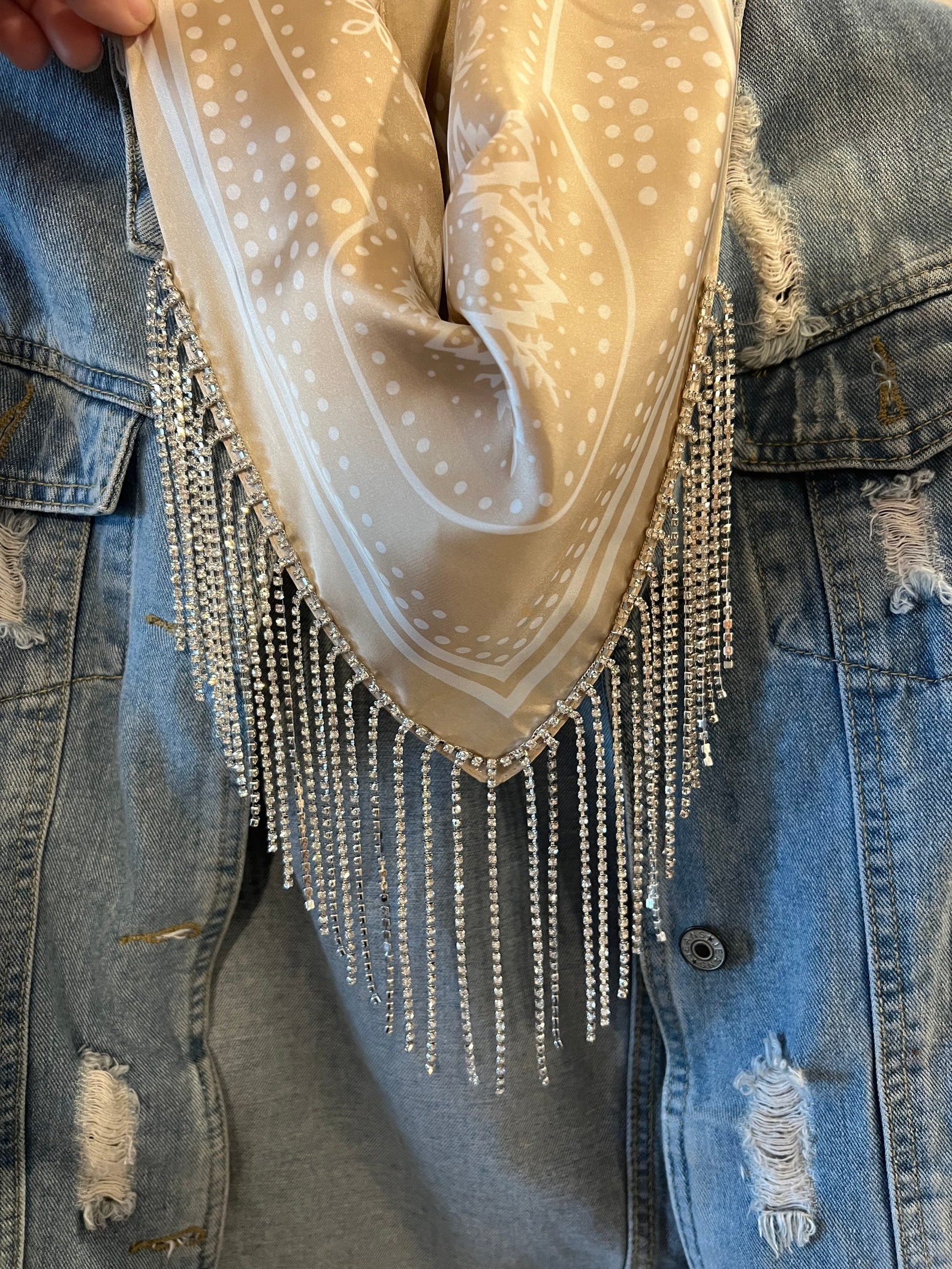 Silk Bandana With Rhinestone Fringe | Western Bling | Nash Bash - Etsy
