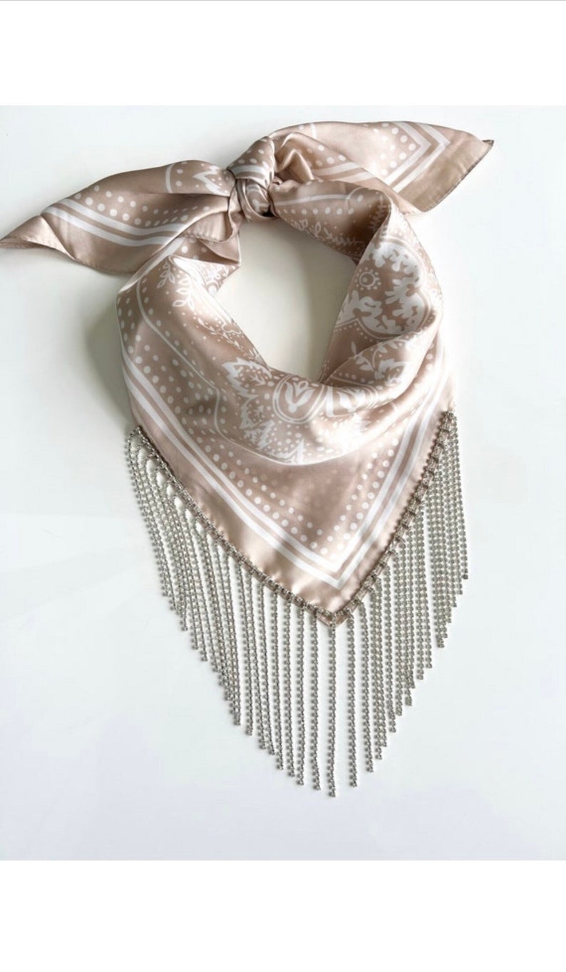 Silk Bandana With Rhinestone Fringe | Western Bling | Nash Bash - Etsy