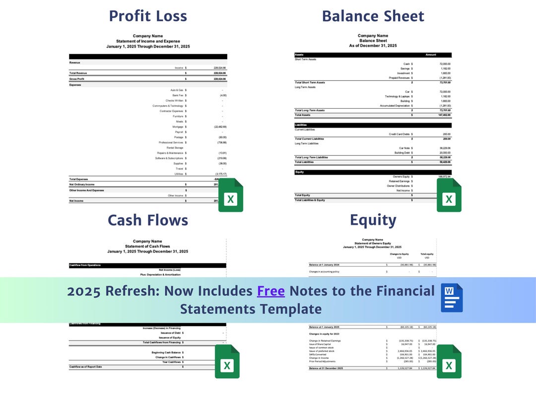 Excel Financial Statement Template: US GAAP, Profit Loss, Balance Sheet ...