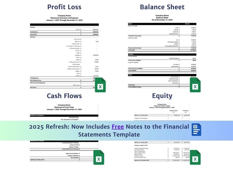 Excel Financial Statement Template: US GAAP, Profit Loss, Balance Sheet ...