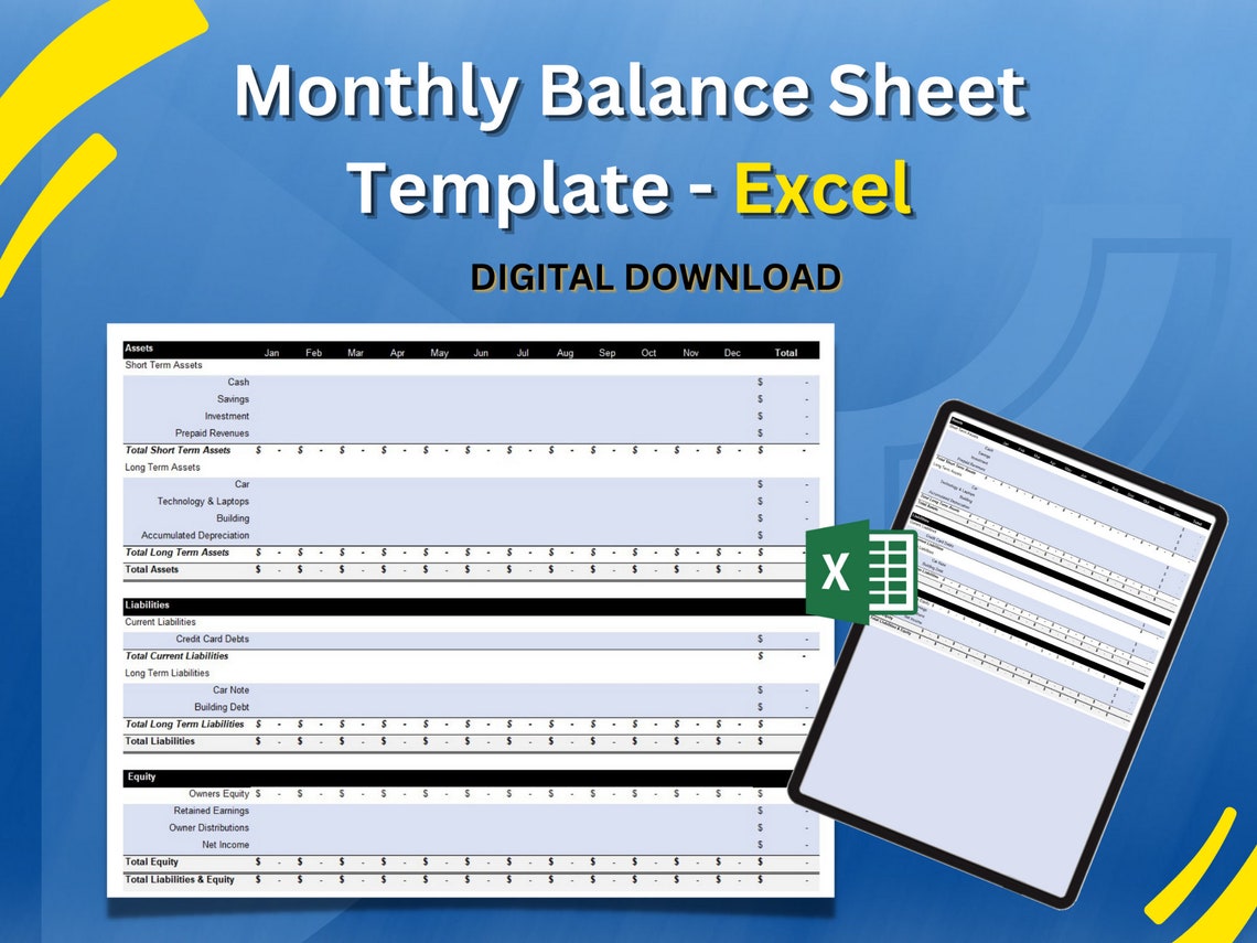 Monthly Balance Sheet Template - Excel, CPA and US GAAP Approved - Etsy