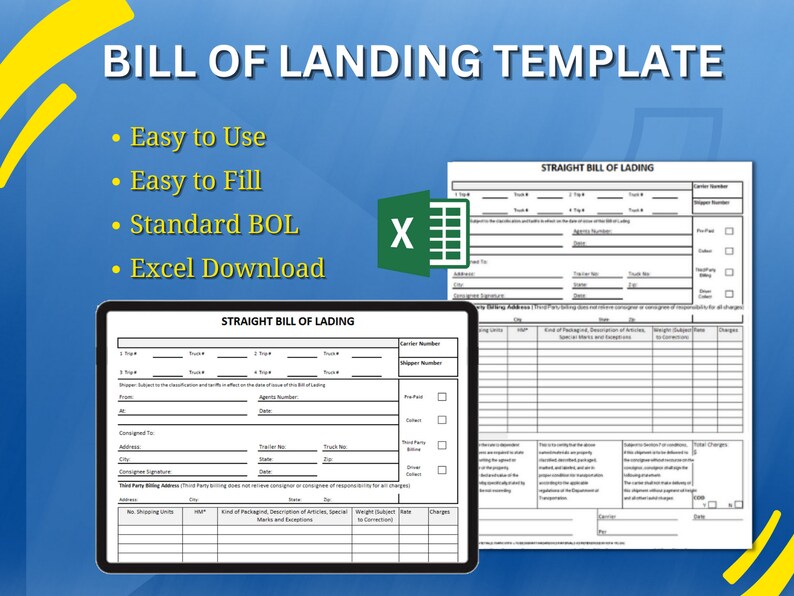Standard Bill of Lading BOL Template Reusable Excel - Etsy UK