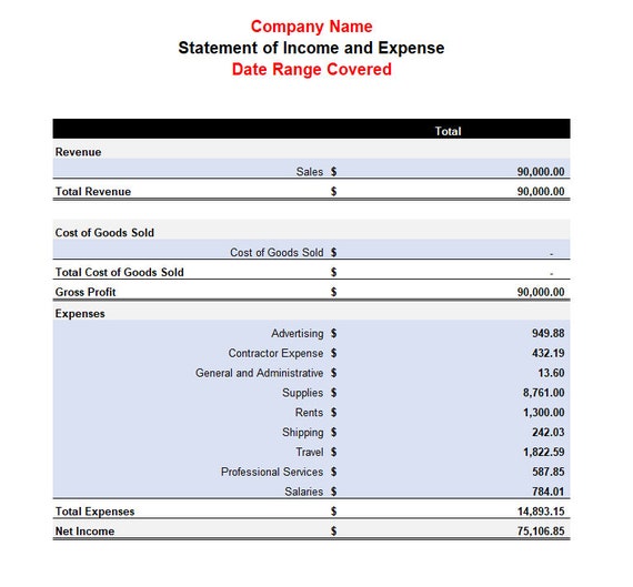 Simple Income Statement Excel