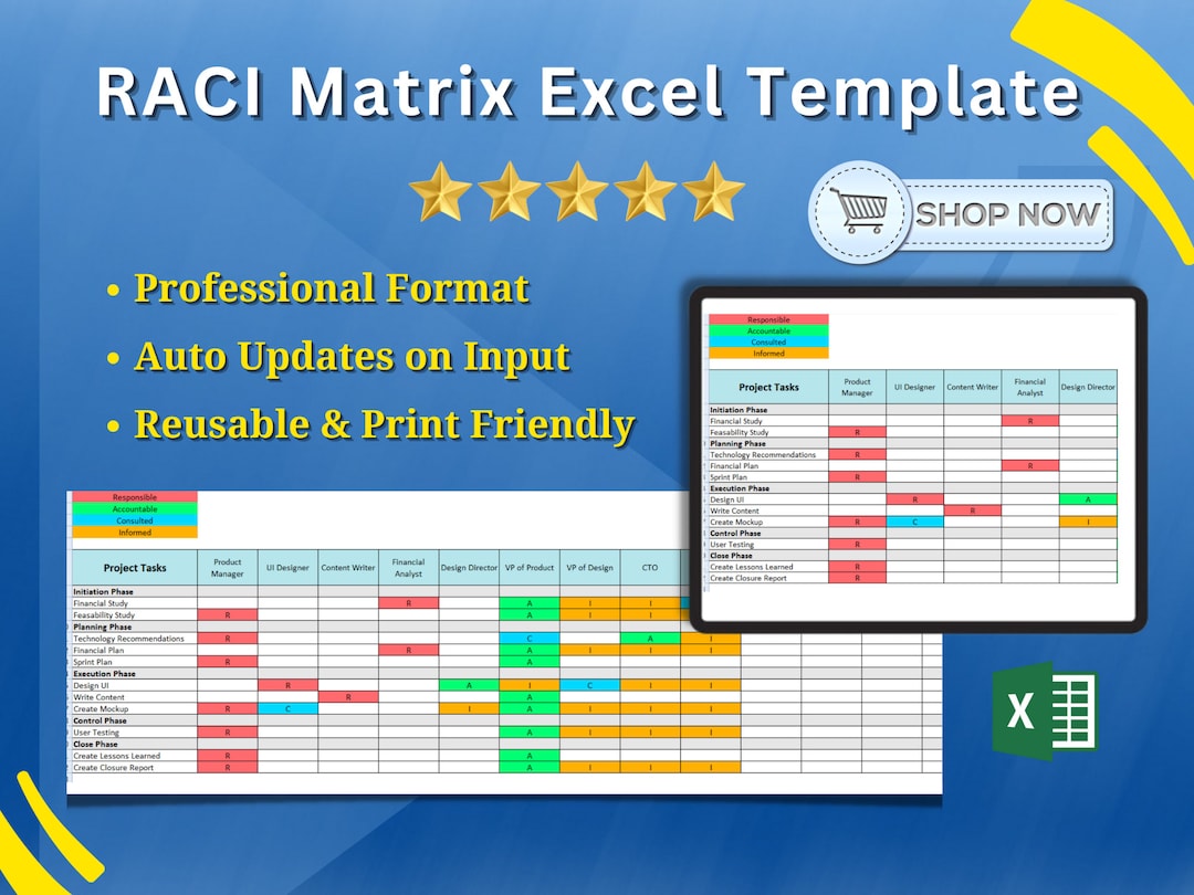 RACI Template - Automated Excel - Etsy