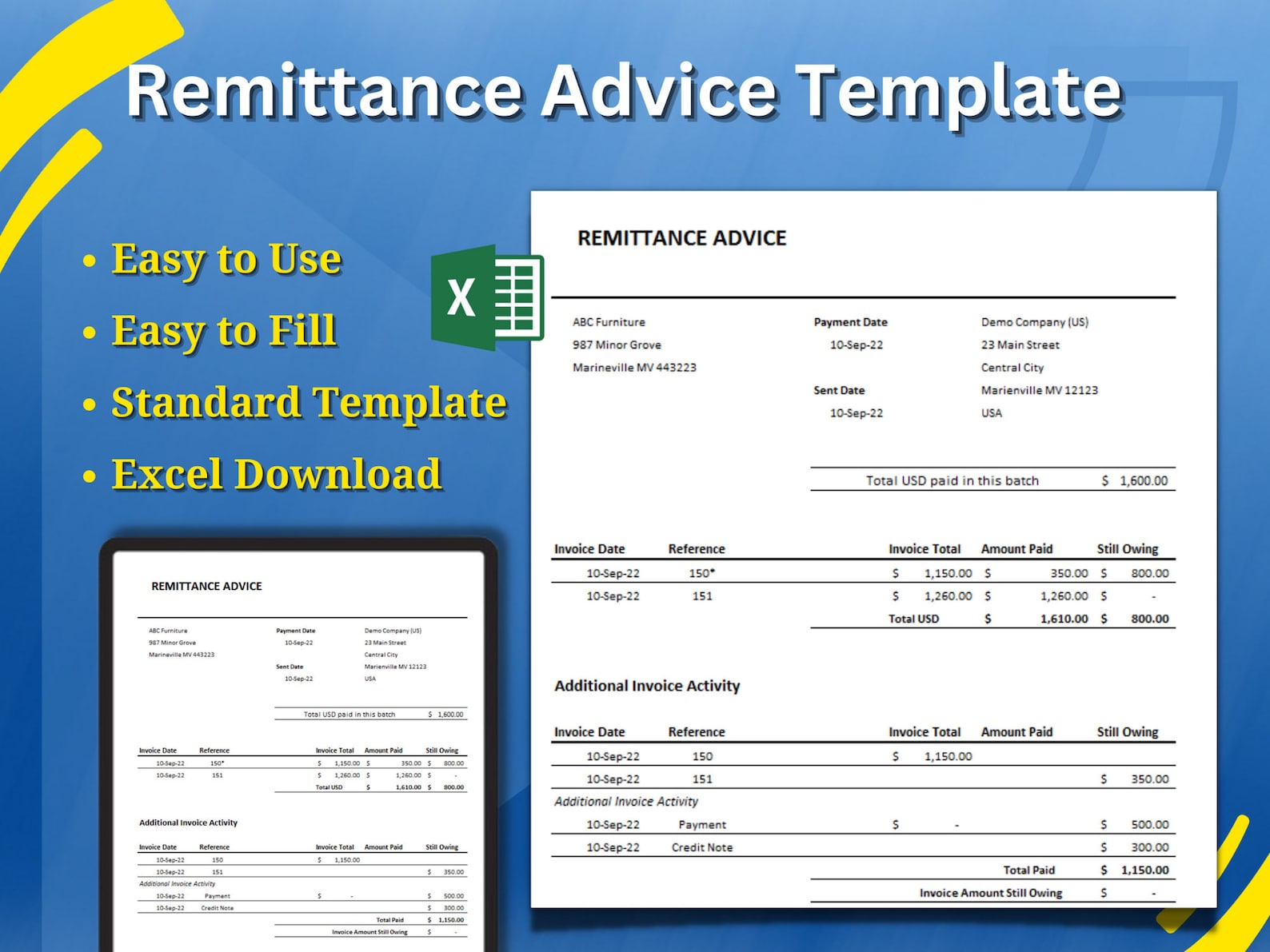 Standard Remittance Template - Excel Download Reusable Template - Etsy