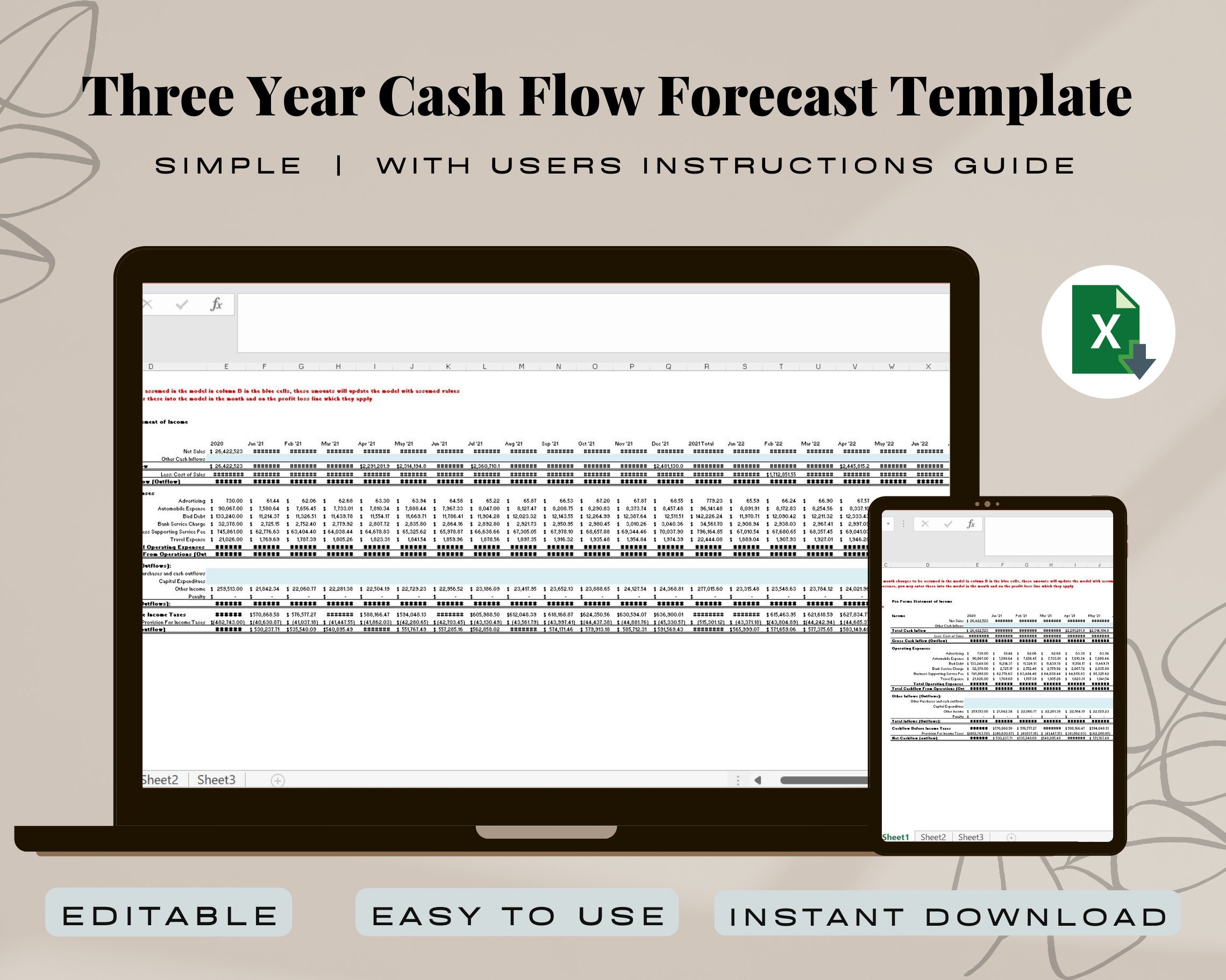 Three Year Cash Flow Forecast Template - Simple - Etsy