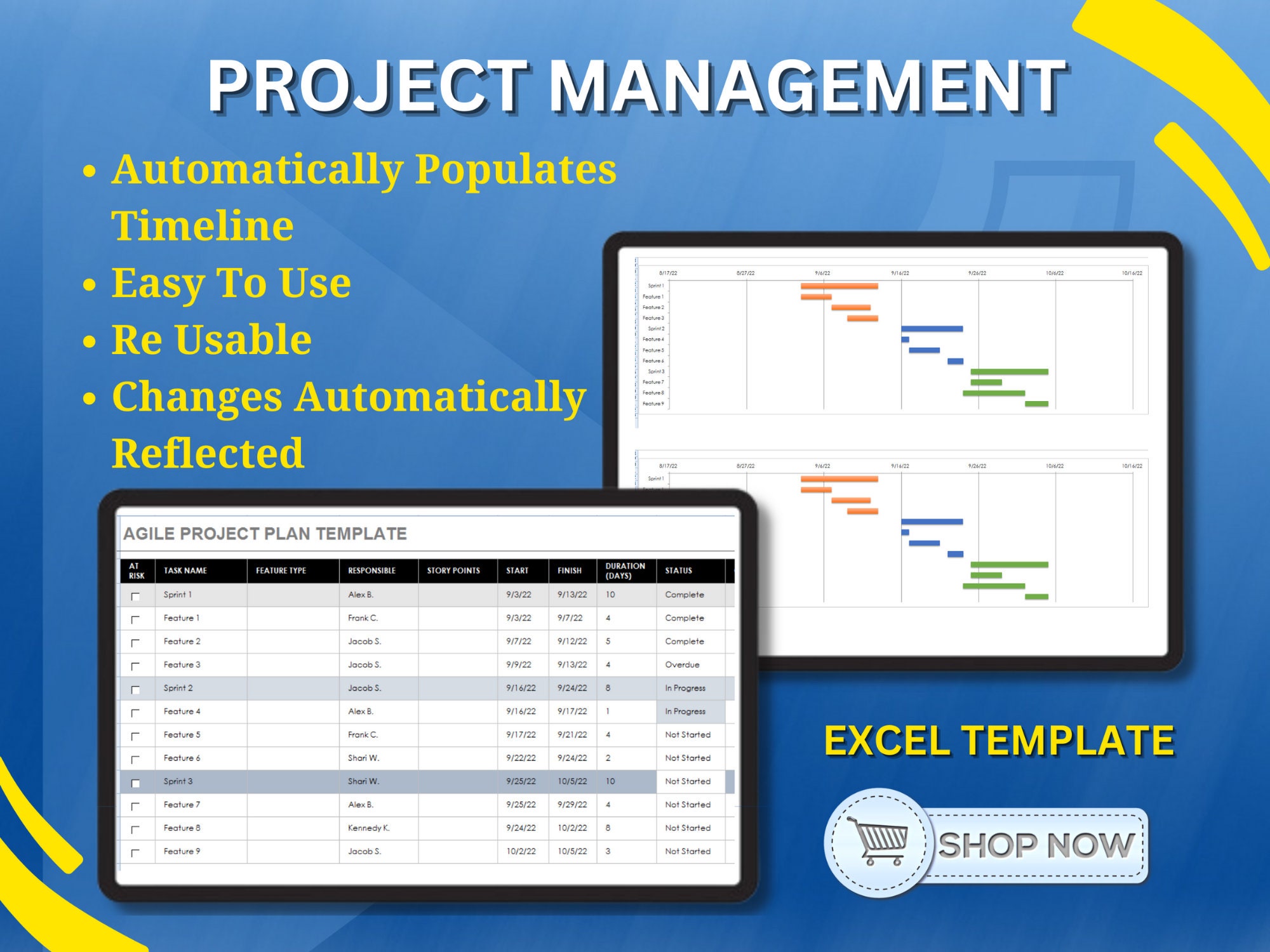 Project Plan & Gantt Chart Excel Template - Etsy Canada