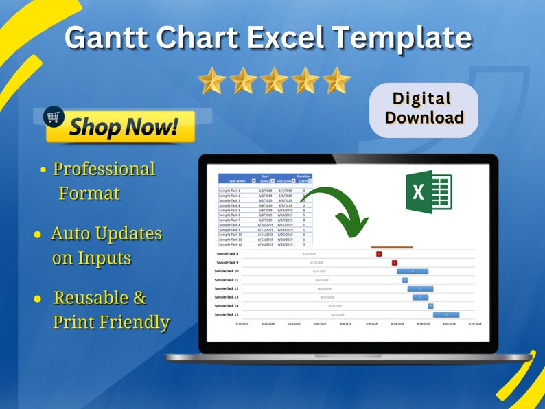 Gantt Chart Template - Automated Excel - Etsy