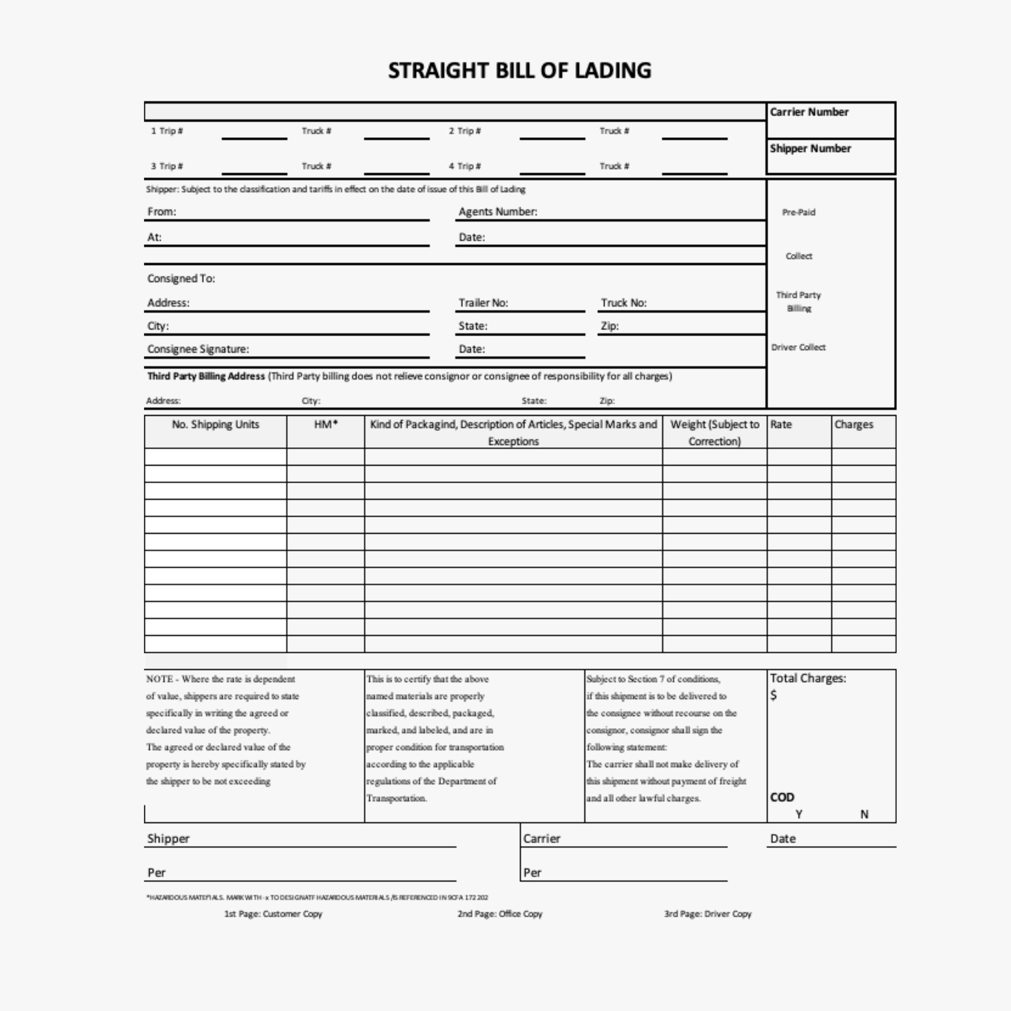 Standard Bill of Lading (BOL) Template - Reusable Excel Template - Etsy