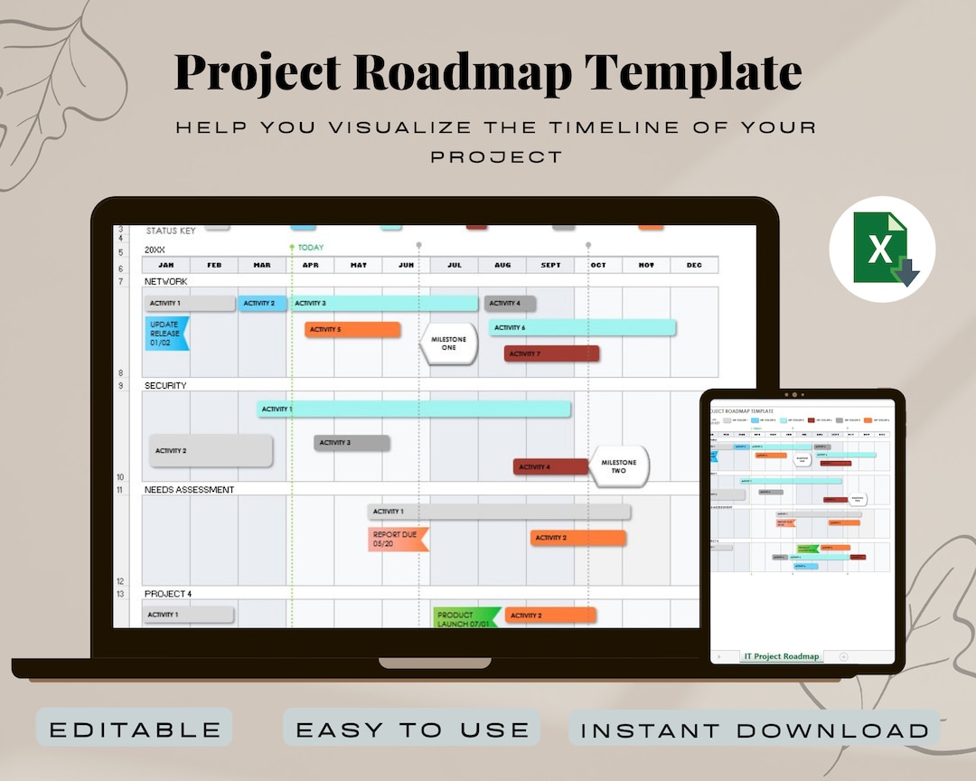 Project Roadmap Template, Project Management Gantt Chart and Project ...