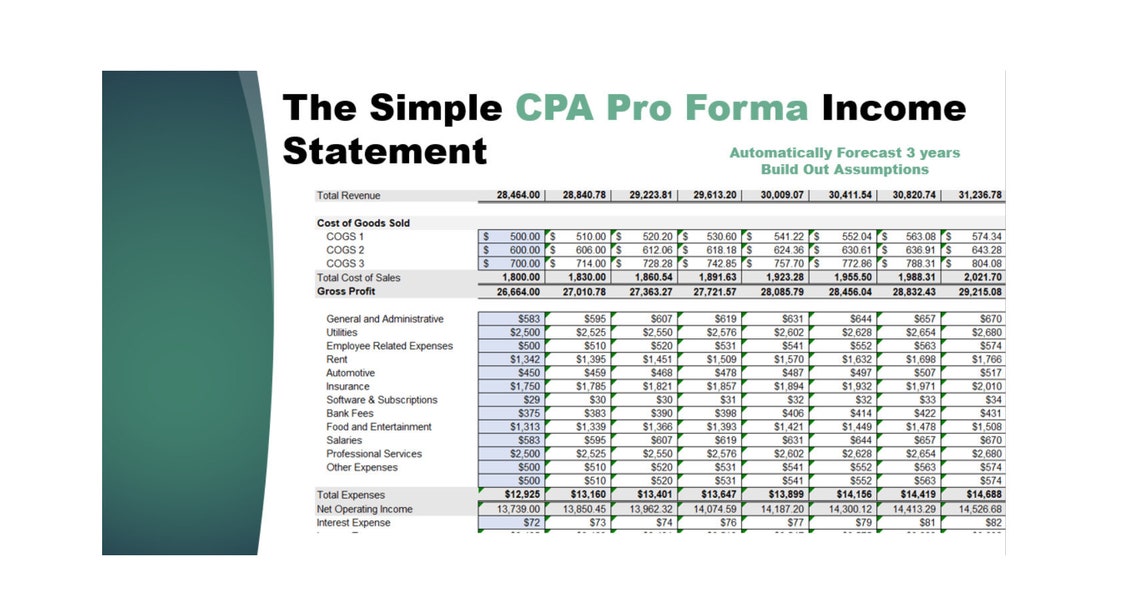 Pro Forma Income Statement Excel | Etsy